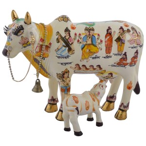 Polyresin Home Decor Kamdhenu Cow & Calf Figurine Idol Showpieces - Etsy