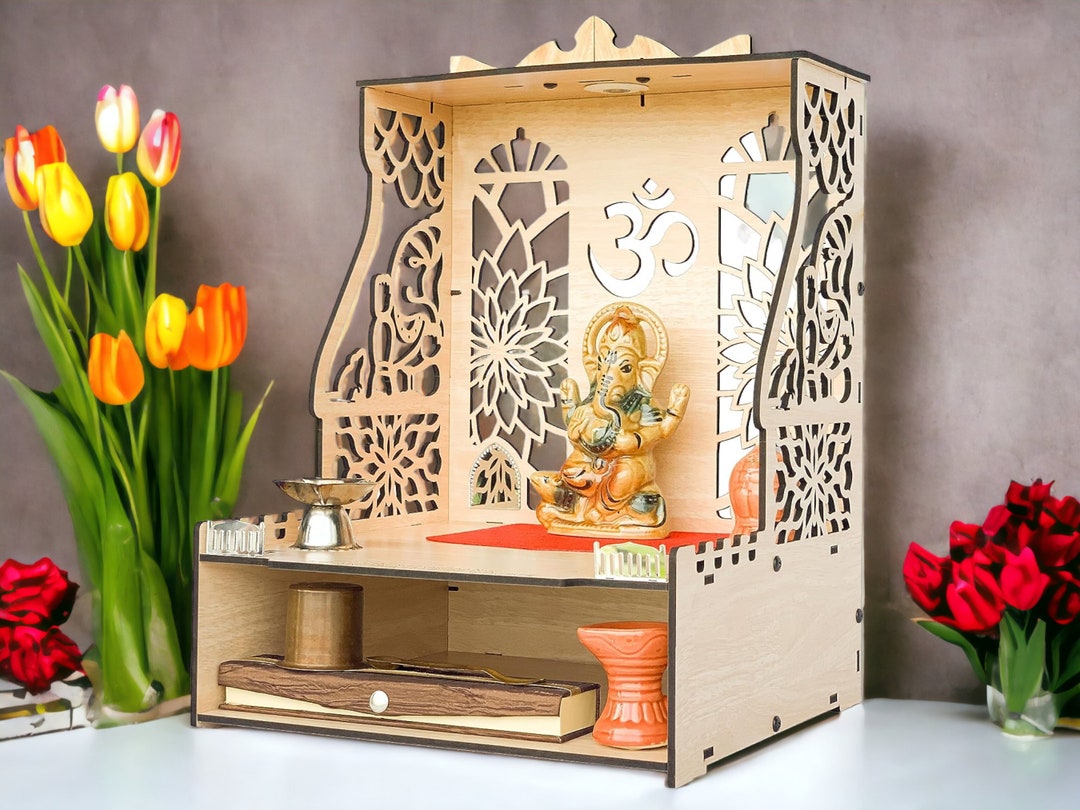 Beautiful Home Office Diwali Decor Wooden Pooja Stand for Home-mandir ...