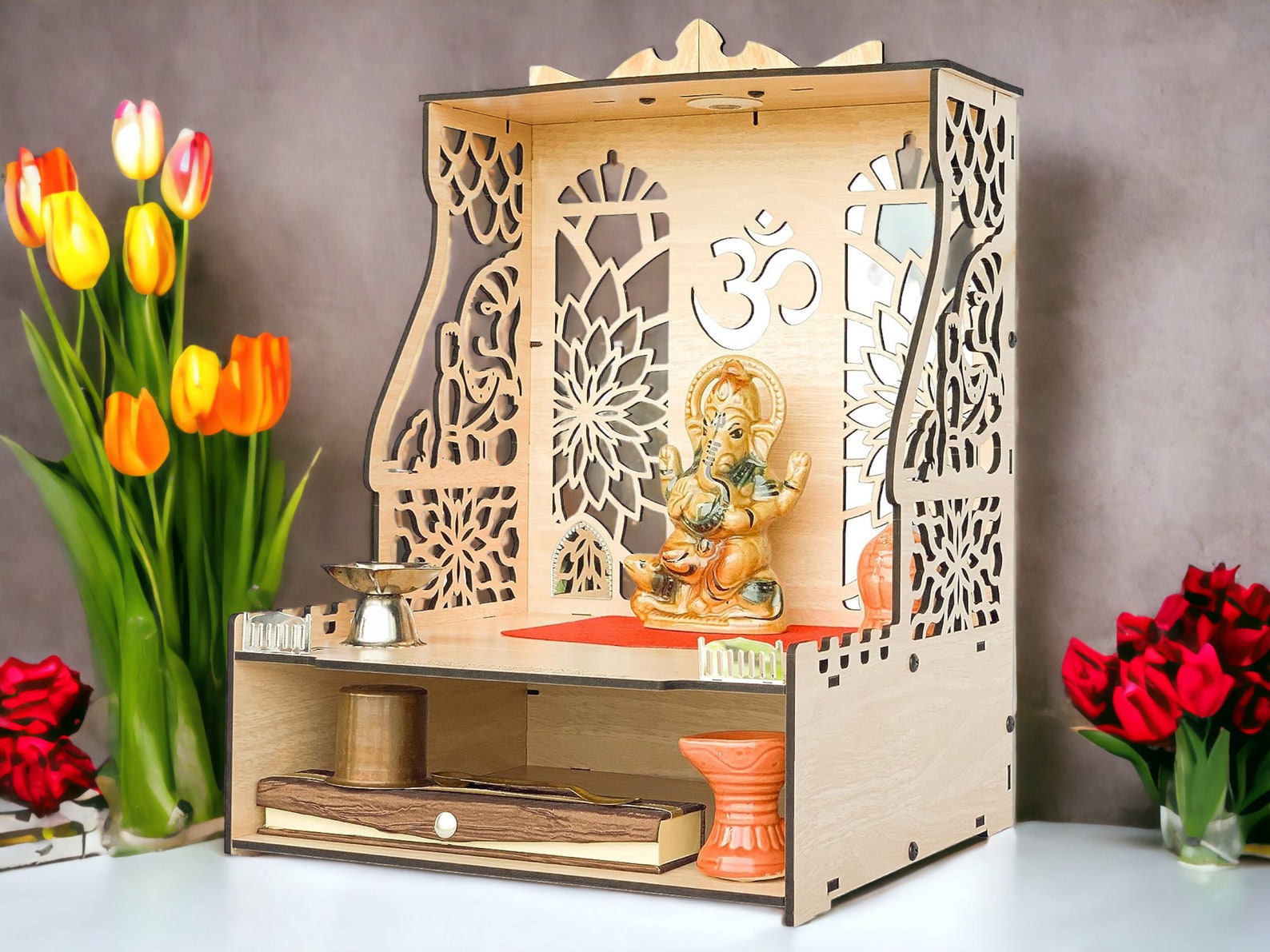 Beautiful Home Office Diwali Decor Wooden Pooja Stand for Home-mandir ...