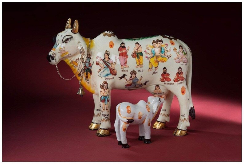 Polyresin Home Decor Kamdhenu Cow & Calf Figurine Idol Showpieces - Etsy