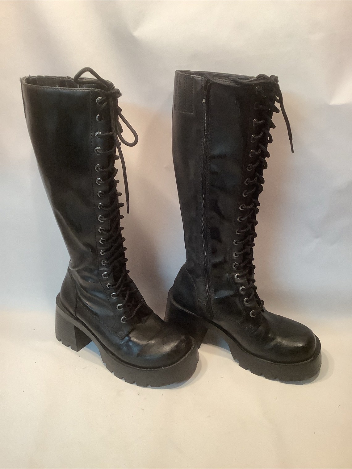 Y2K 00s BONGO Tall Laced Boot Chunky Goth Combat Women's Size 6M Black ...