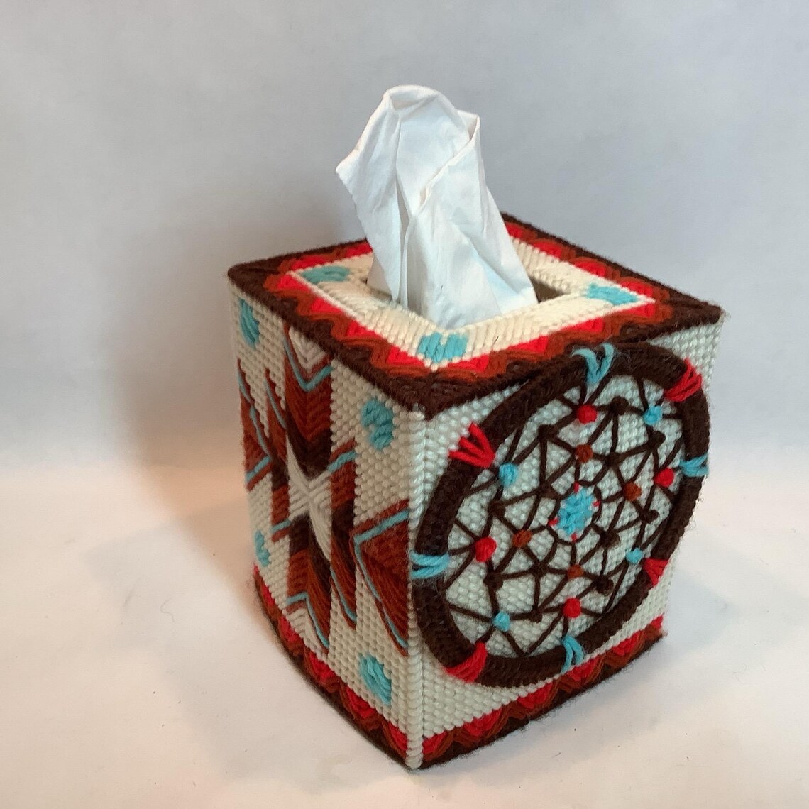 Needlepoint Plastic Canvas Tissue Box Cover Coaster Set Aztec Southwest ...