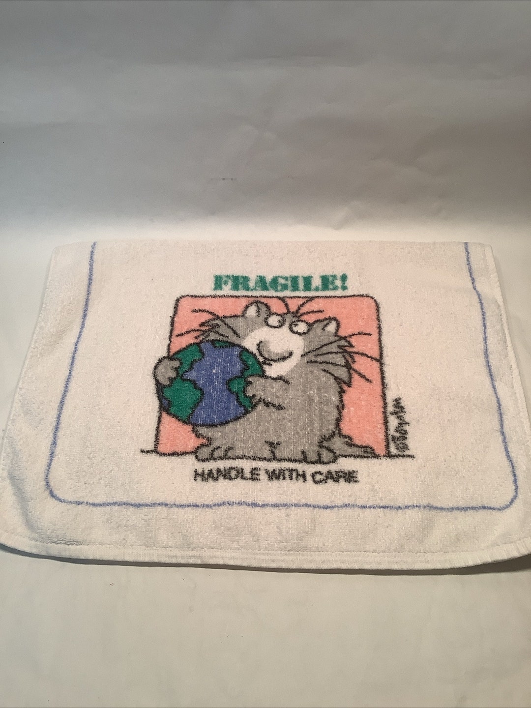 Sandra Boynton Cat Earth Fragile Handle With Care Hand Towel VINTAGE ...