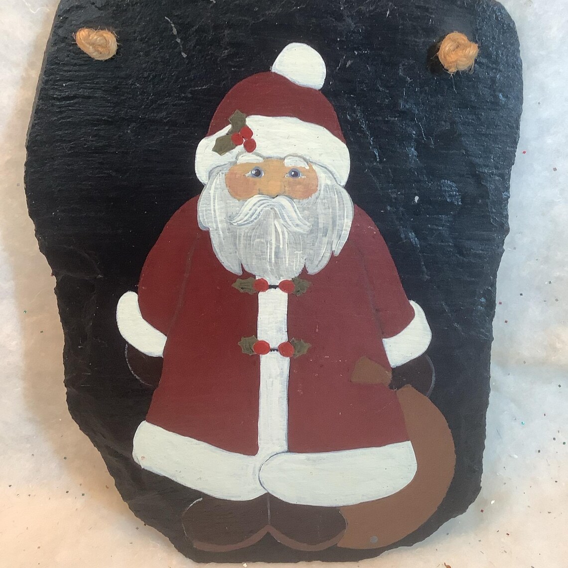 1992 Hand Painted Santa Claus on Slate Wall Hanging Folk Art Holiday ...