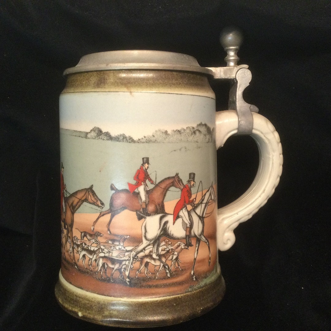 VTG M/R Marzi & Remy German Lidded Beer Stein Pewter the Hunt Fox Hound ...