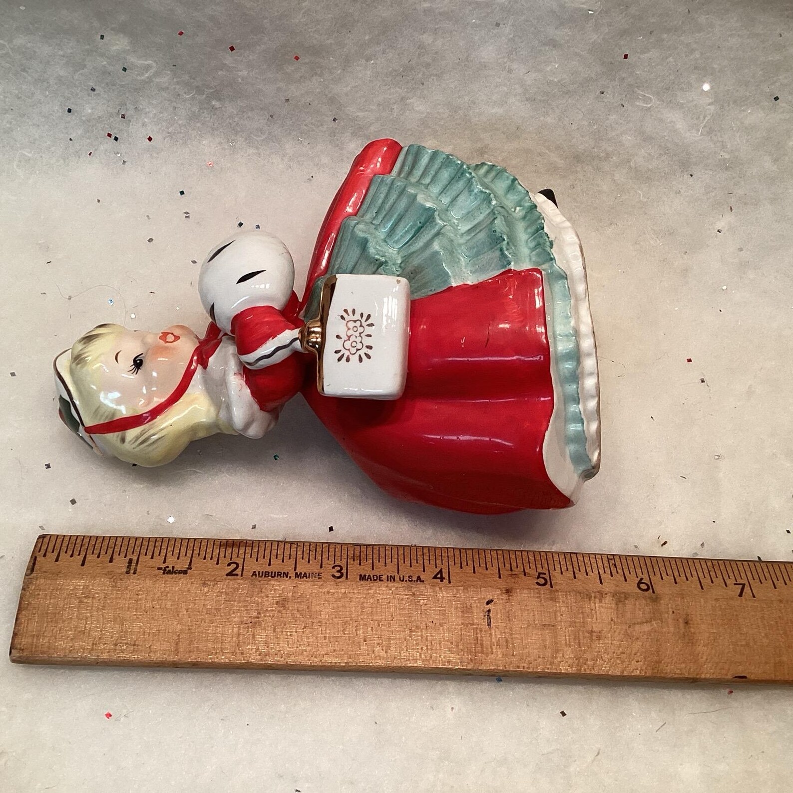 1957 NAPCO Christmas Shopper Girl Planter Figurine Muff Purse Blonde ...