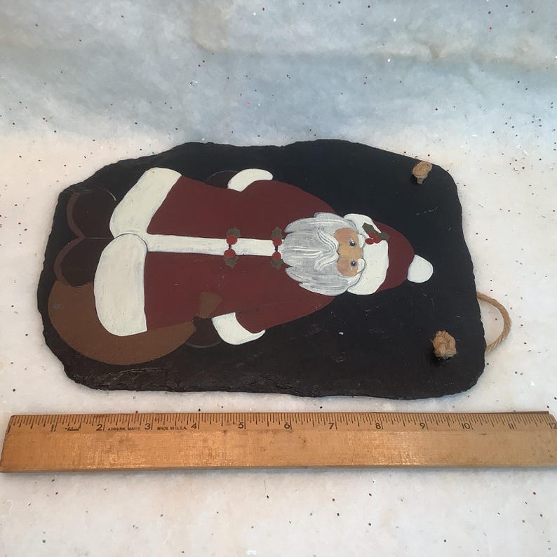 1992 Hand Painted Santa Claus on Slate Wall Hanging Folk Art Holiday ...