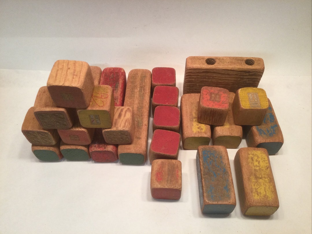 Vintage Building Blocks Windows Doors Rustic Primitive Toy Blue Red ...