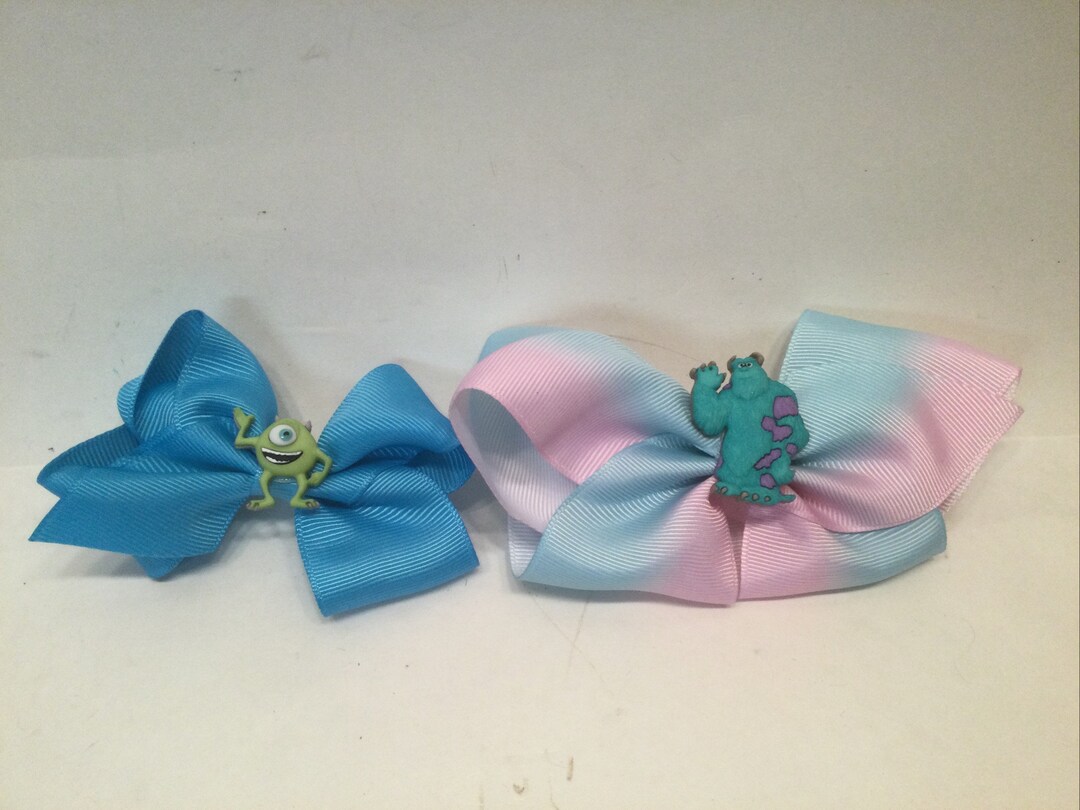 Pixar Monster Inc Hair Bow Clip Sully Mike Barrette Pony Tail Blue and ...