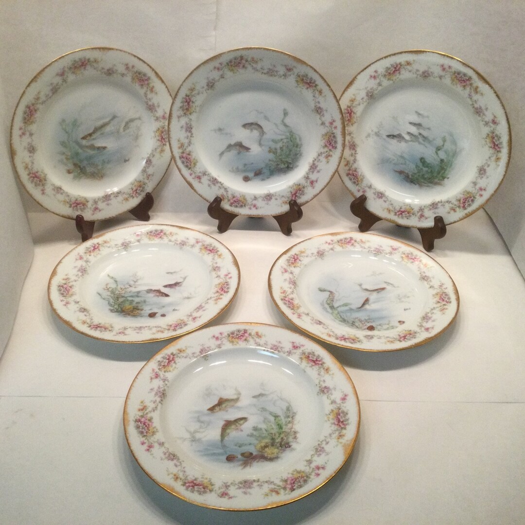 Theodore Haviland Limoges Hand Painted Fish Plates Set of 6 Signed ...