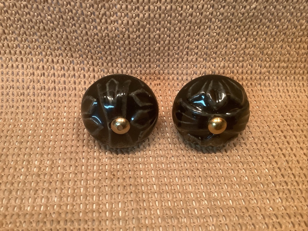 Black Ceramic Drawer Cupboard Knobs Decorative Sunburst Brass Fittings Heavy - Etsy