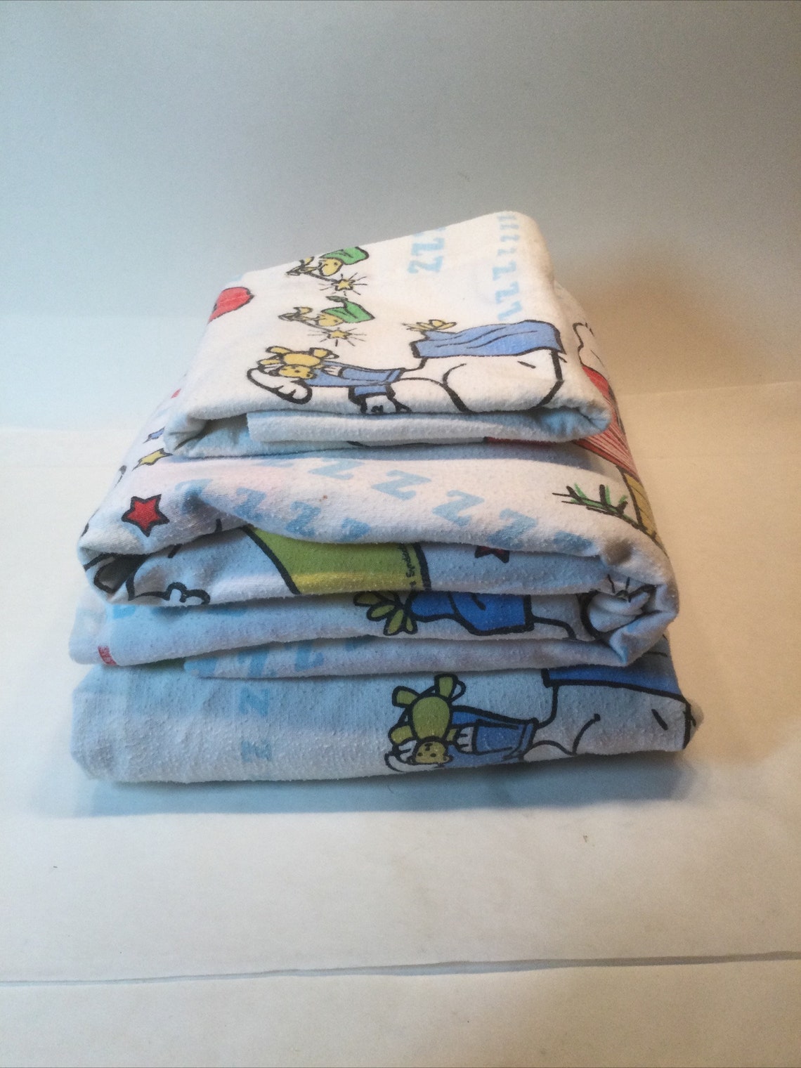 Vintage Snoopy Woodstock Peanuts Sheet Set Twin Flannel Fitted Flat ...