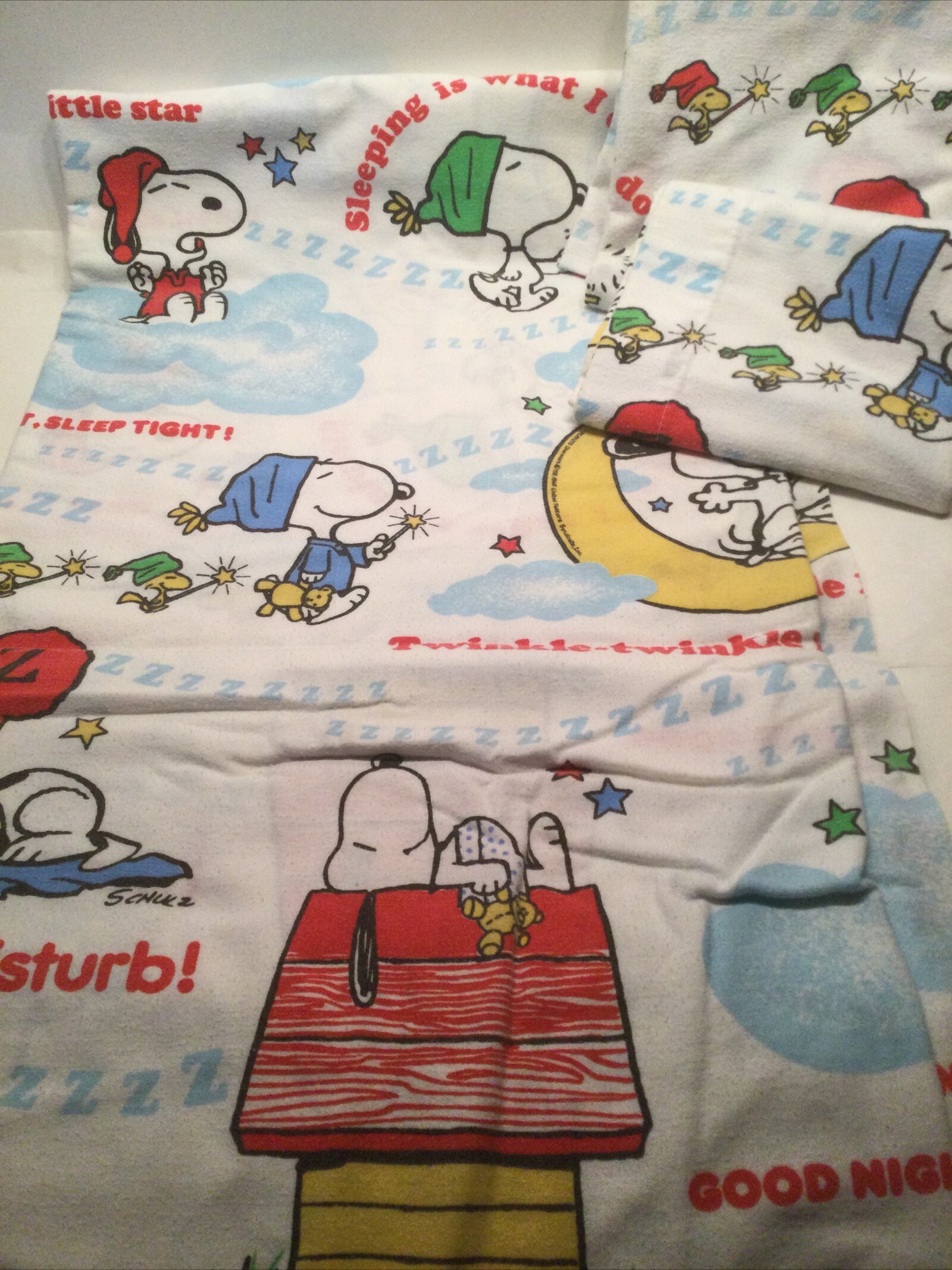 Vintage Snoopy Woodstock Peanuts Sheet Set Twin Flannel Fitted Flat ...