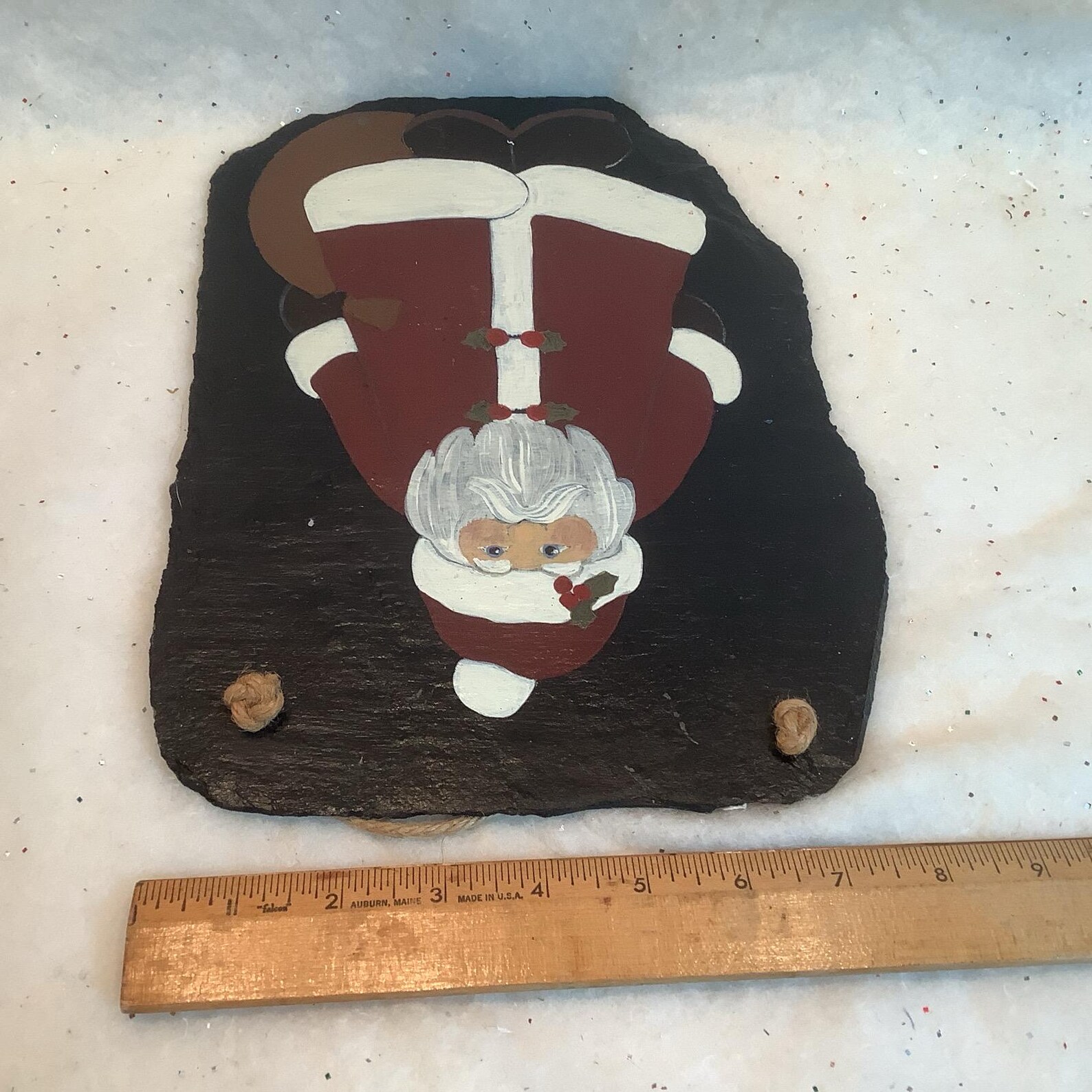1992 Hand Painted Santa Claus on Slate Wall Hanging Folk Art Holiday ...