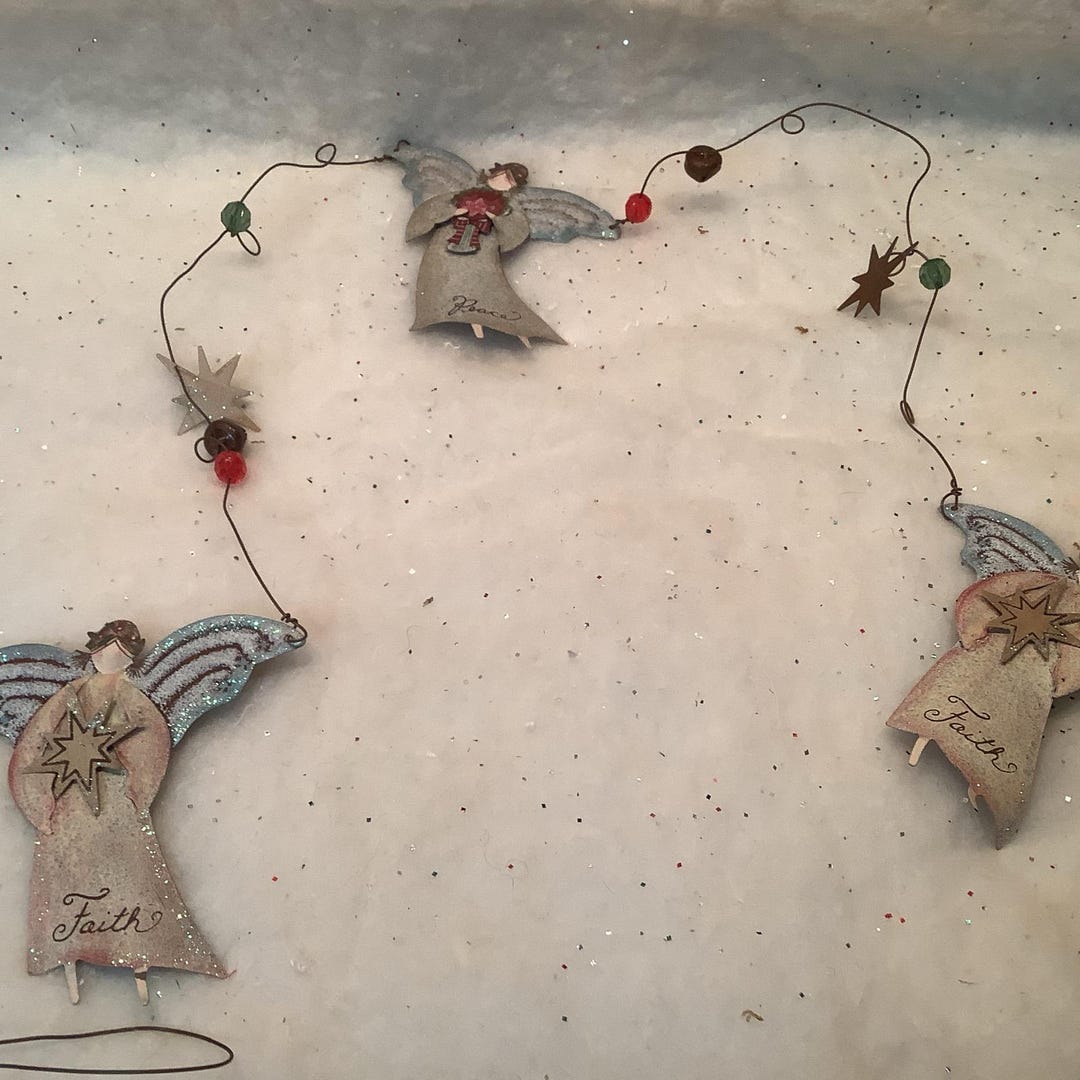Metal Angel Christmas Wall Doorway Hanging Peace Faith Bells Glitter ...
