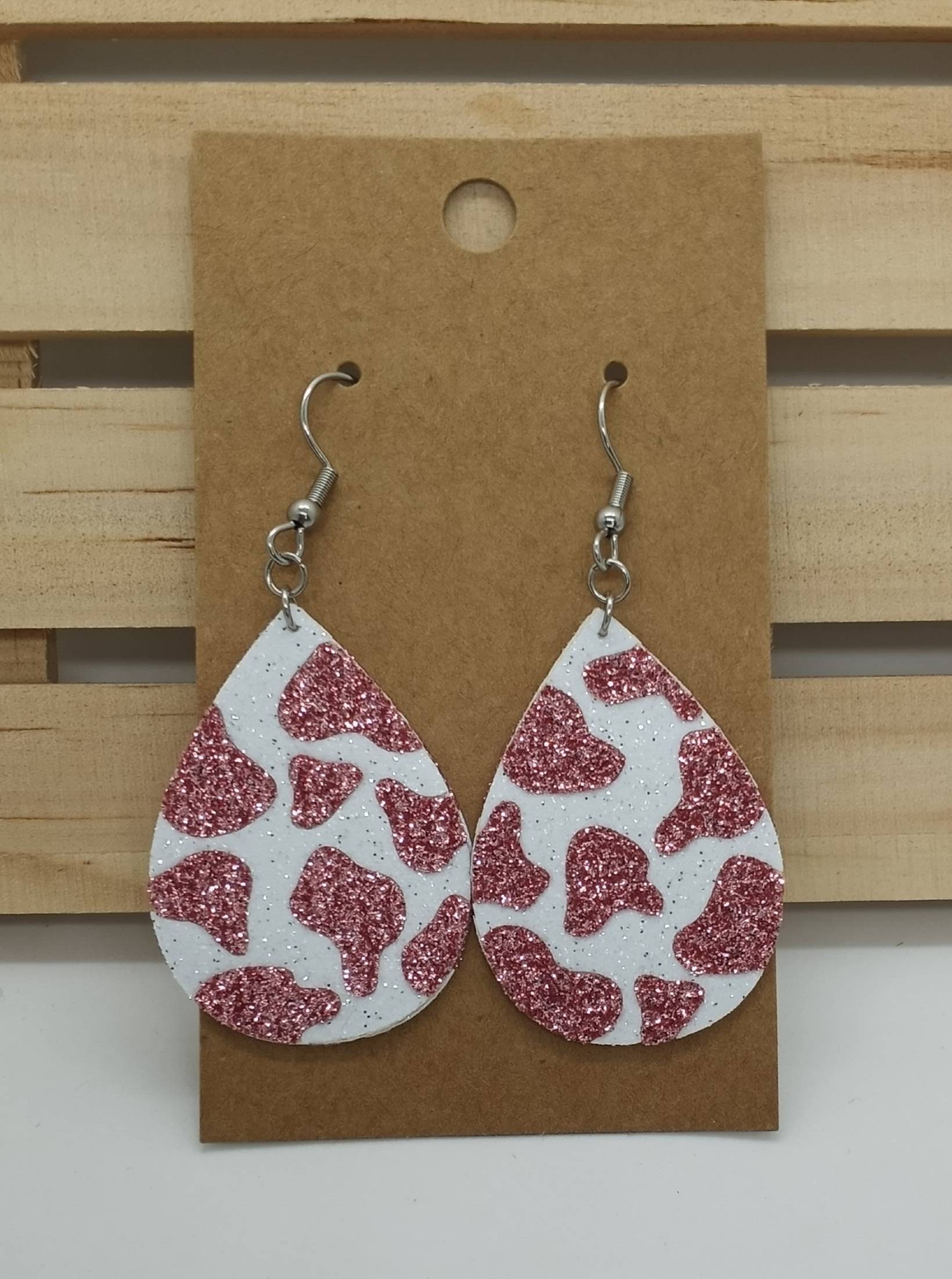 Rose Gold Glitter Mini Cow Print Faux Leather Teardrop - Etsy