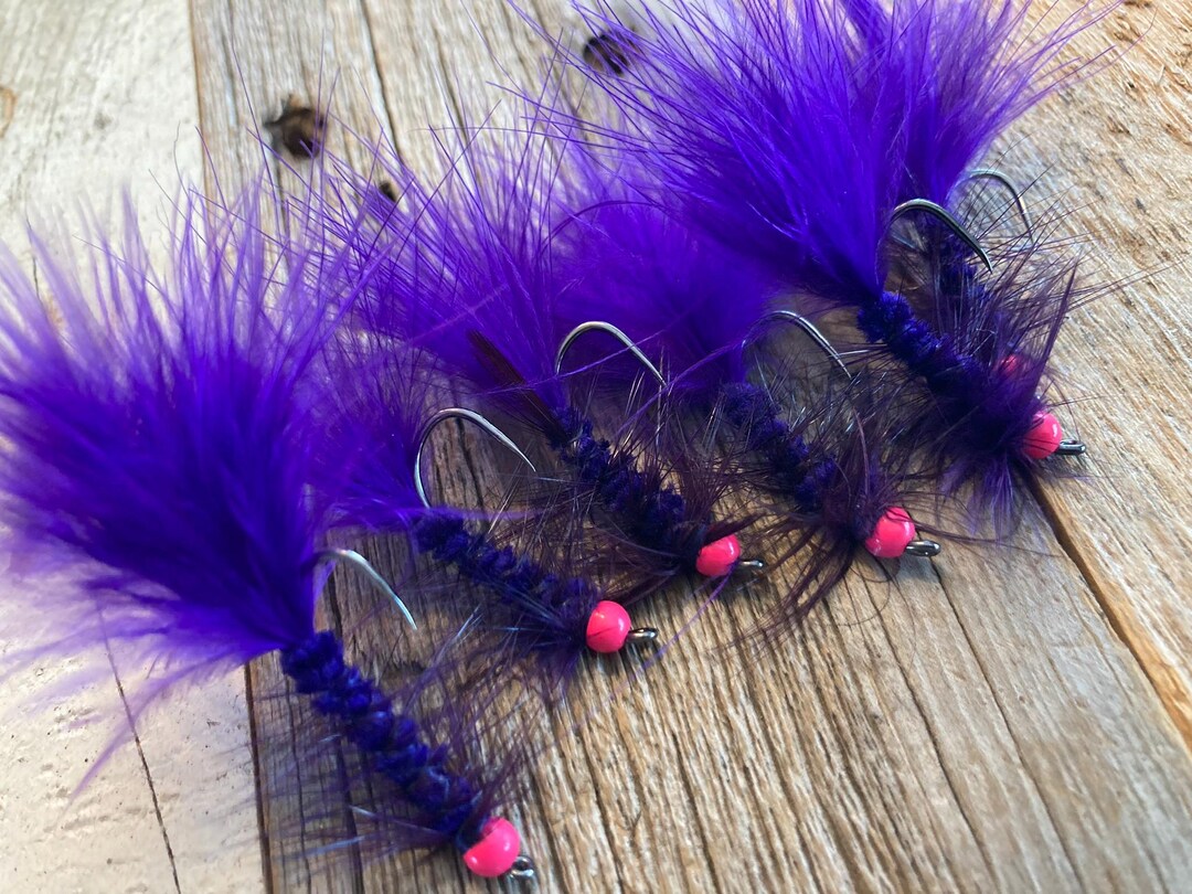 1/2 Dozen (x6) Handmade Woolly Bugger Flies Bead-head Tungsten - Purple ...