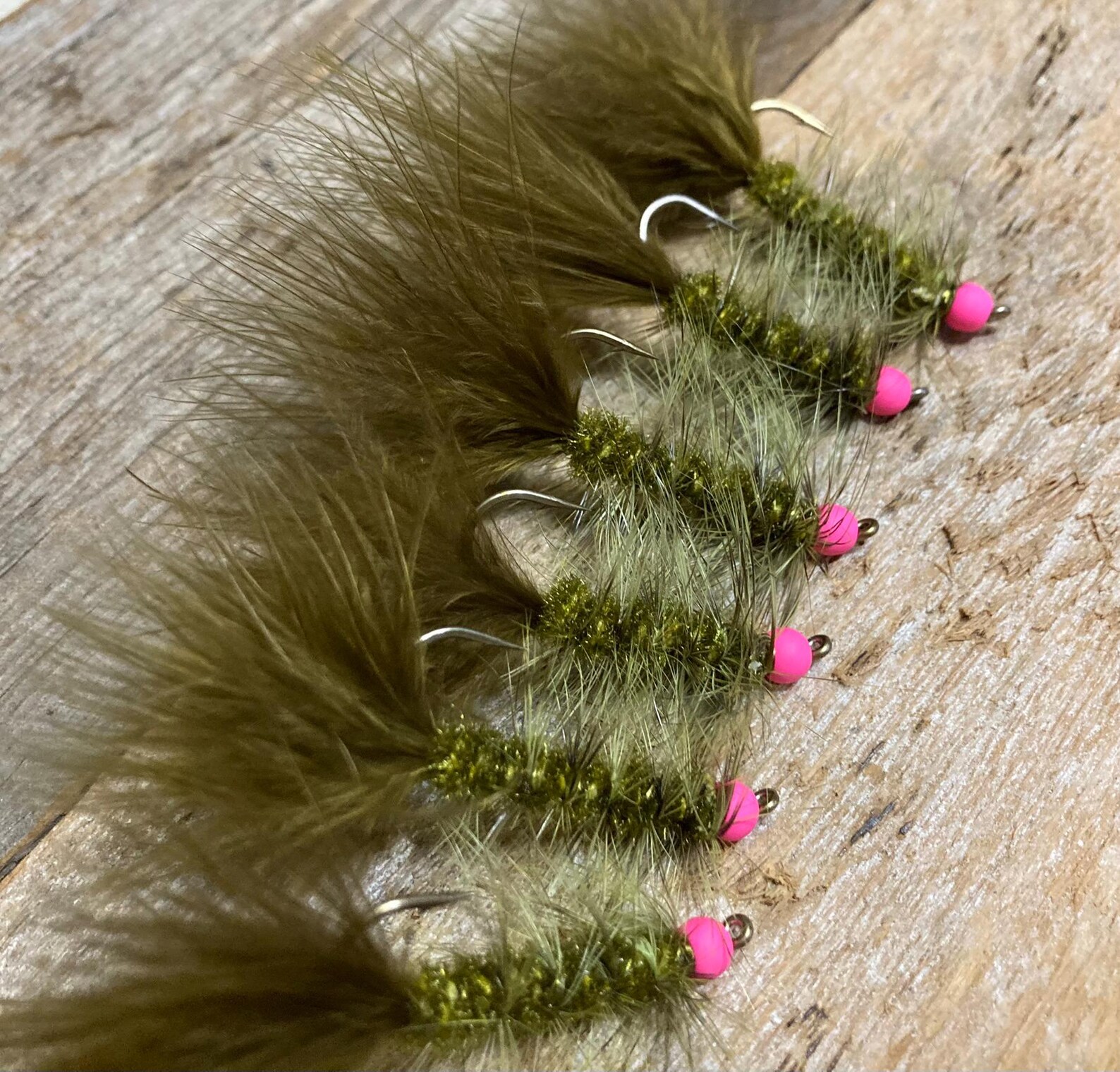 1/2 Dozen (x6) Handmade Woolly Bugger Flies Bead-head Tungsten - Olive ...
