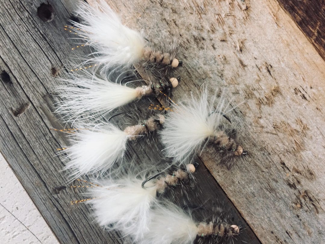 1/2 Dozen (x6) Handmade Woolly Bugger Flies Bead-head Tungsten - Cream ...