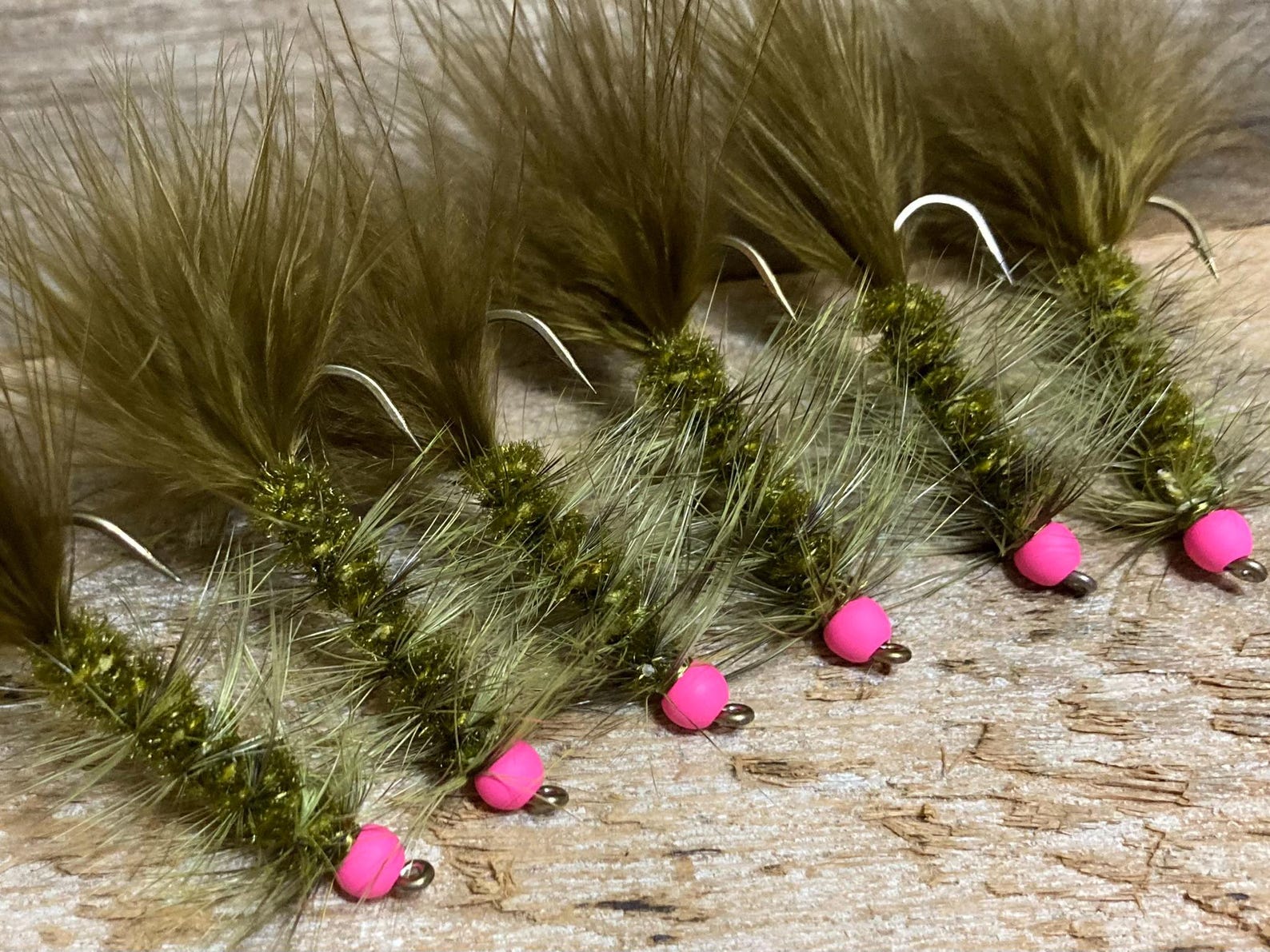 1/2 Dozen (x6) Handmade Woolly Bugger Flies Bead-head Tungsten - Olive ...