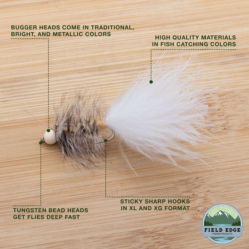 1/2 Dozen (x6) Handmade Woolly Bugger Flies Bead-head Tungsten - Cream ...