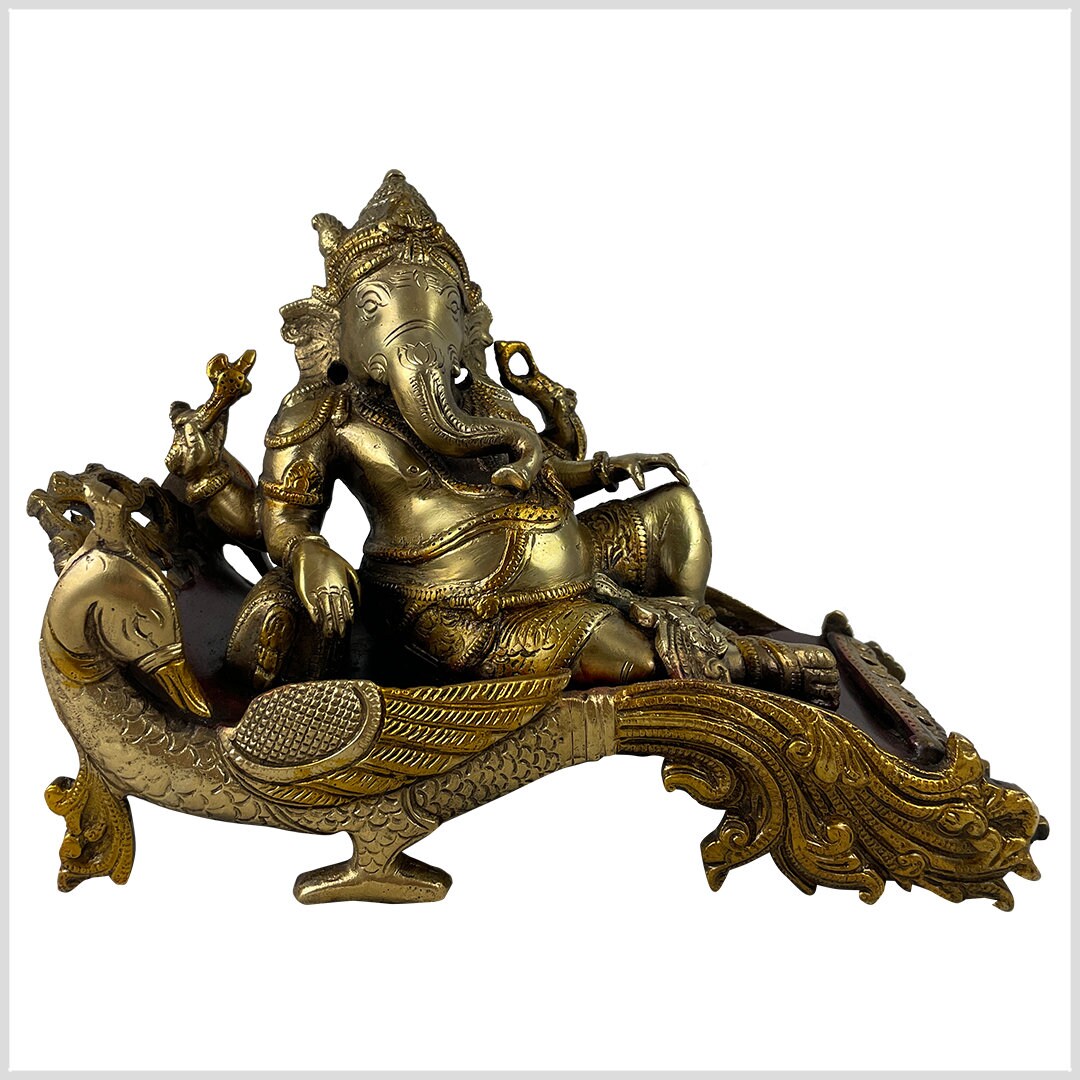 Reclining Ganesha Majestically Resting Brass 18 Cm High 26 Cm Wide 4.3 ...