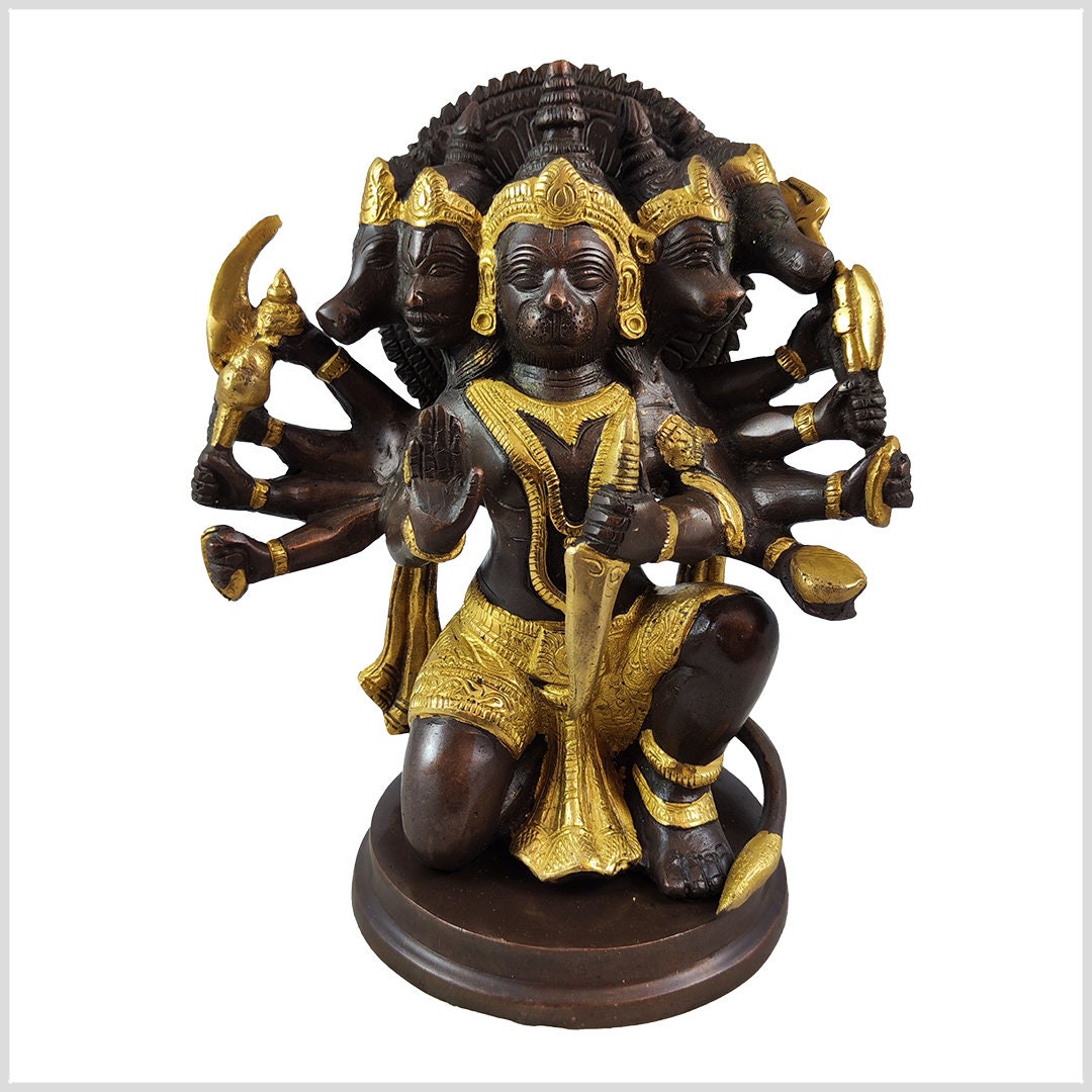 Hanuman Statue 5 Faces Panchamukha Brass Copper Plated 3.8kg 21.5cm - Etsy
