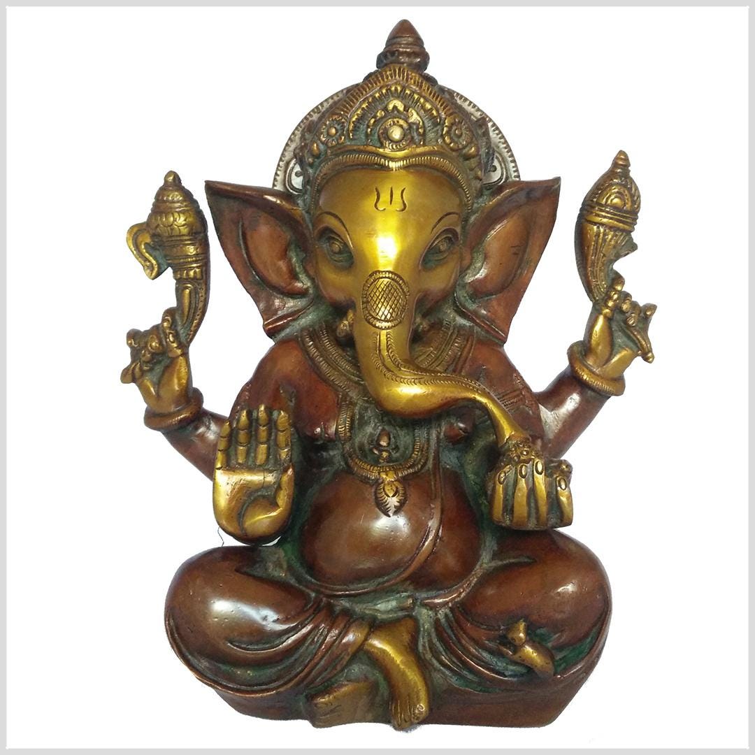 Ganesha the God of Luck - 21 Cm 3kg Brass Brown-green Decorated - Etsy