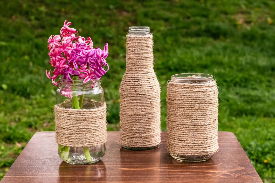 Upcycled Jute Wrapped Jars Repurposed Decor Hand Wrapped | Etsy