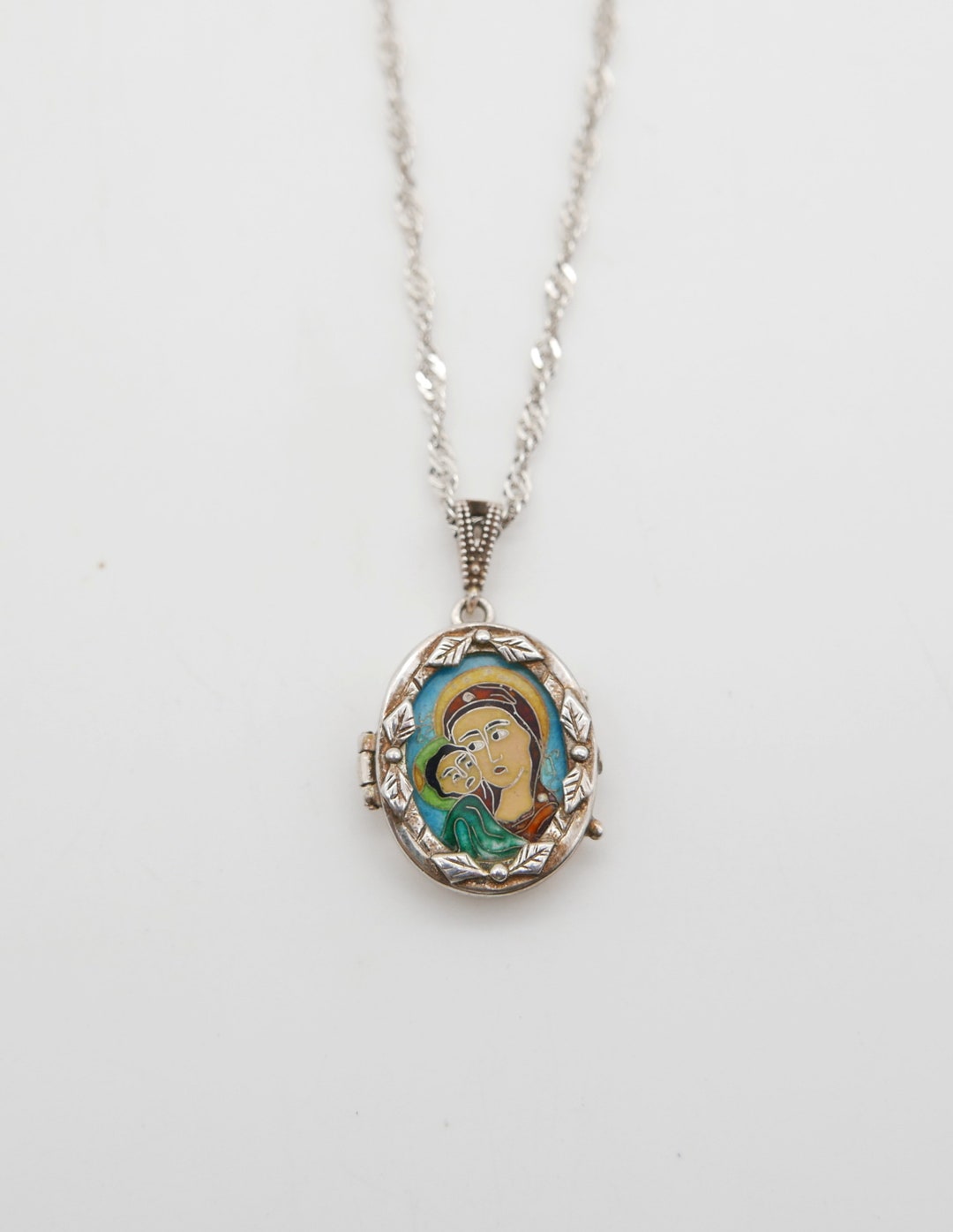 Virgin Mary Necklace. Mary With Christ. Openamble Pendant. Cloisonné ...