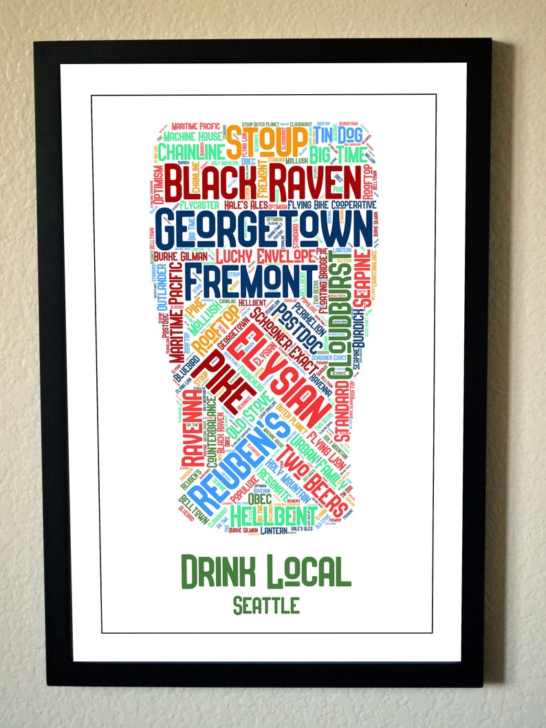 Seattle Breweries Drink Local Print | Etsy