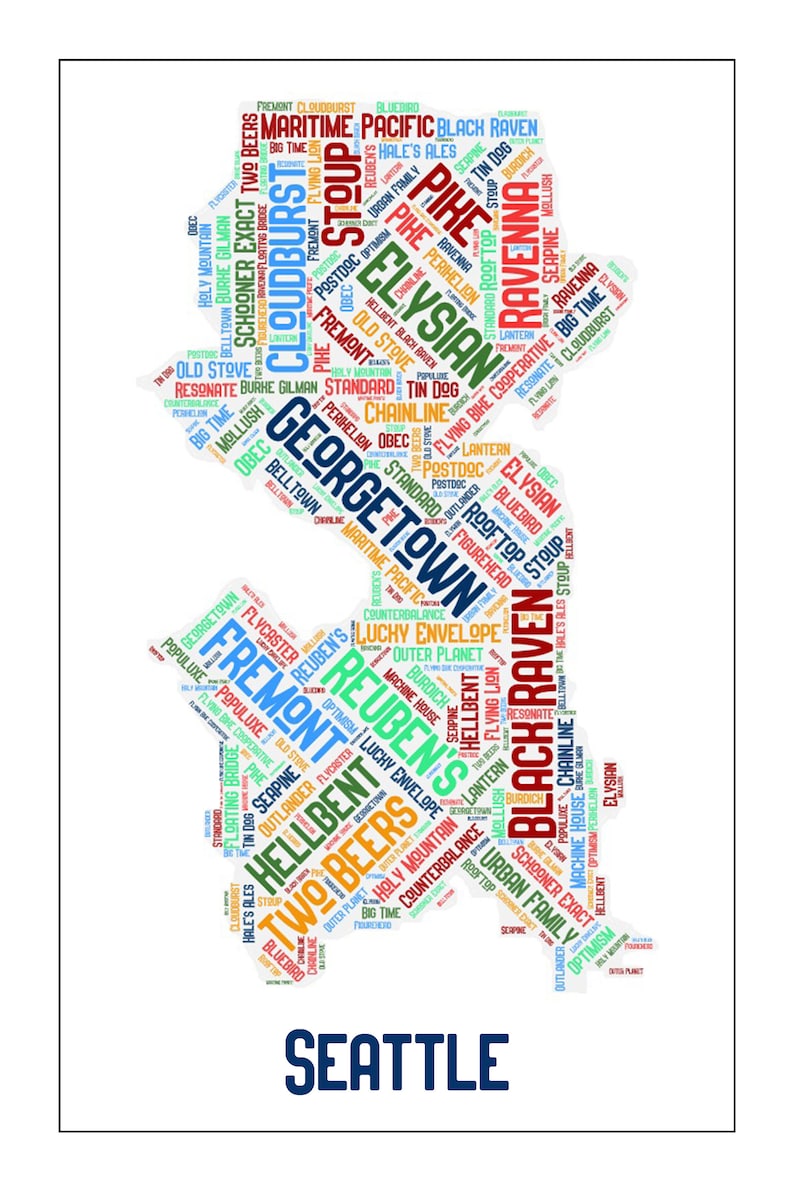 Seattle Breweries Map | Etsy