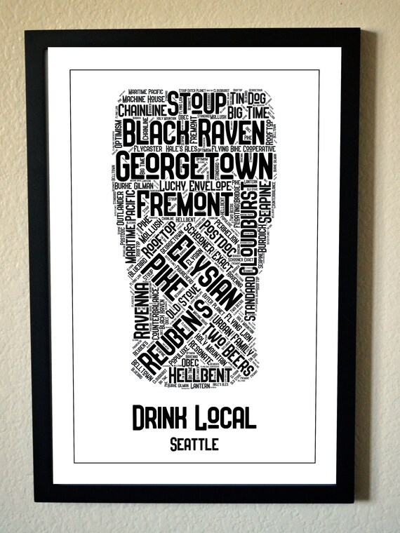 Seattle Breweries Drink Local Print | Etsy