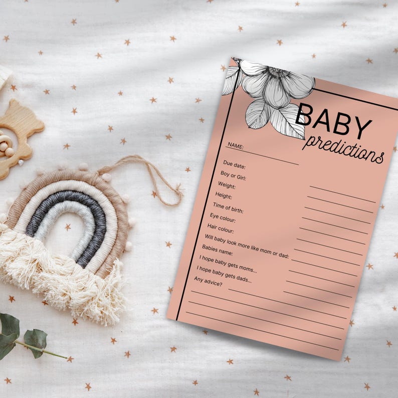 Baby Predictions Baby Shower Game | Baby Shower Games | Pink Floral ...