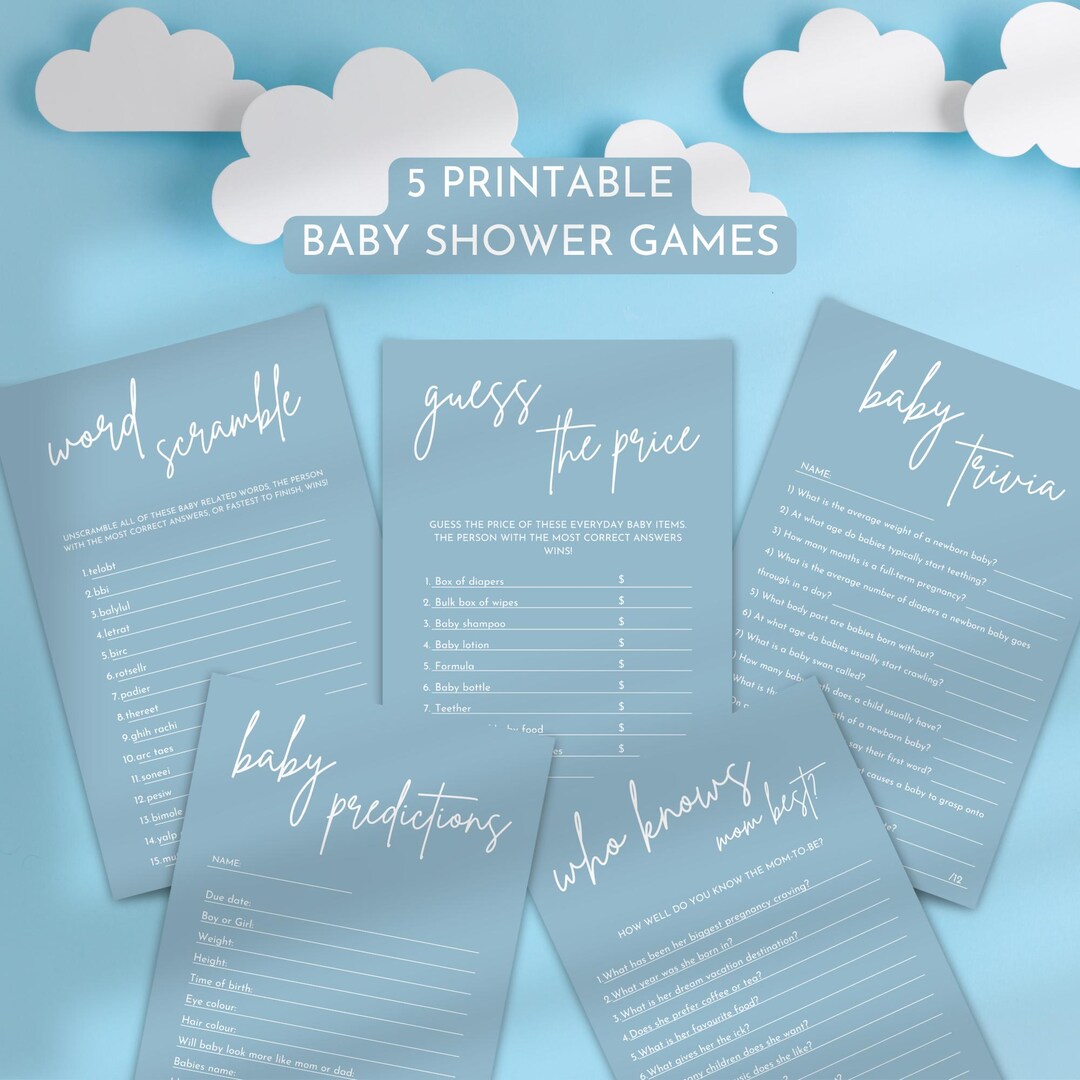 Sweet Baby Boy Blue Baby Shower Games Bundle. Blue Baby Shower. Boy ...