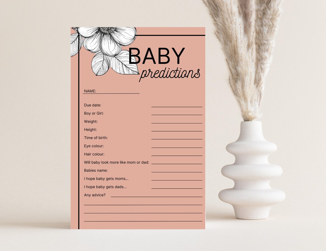 Baby Predictions Baby Shower Game | Baby Shower Games | Pink Floral ...