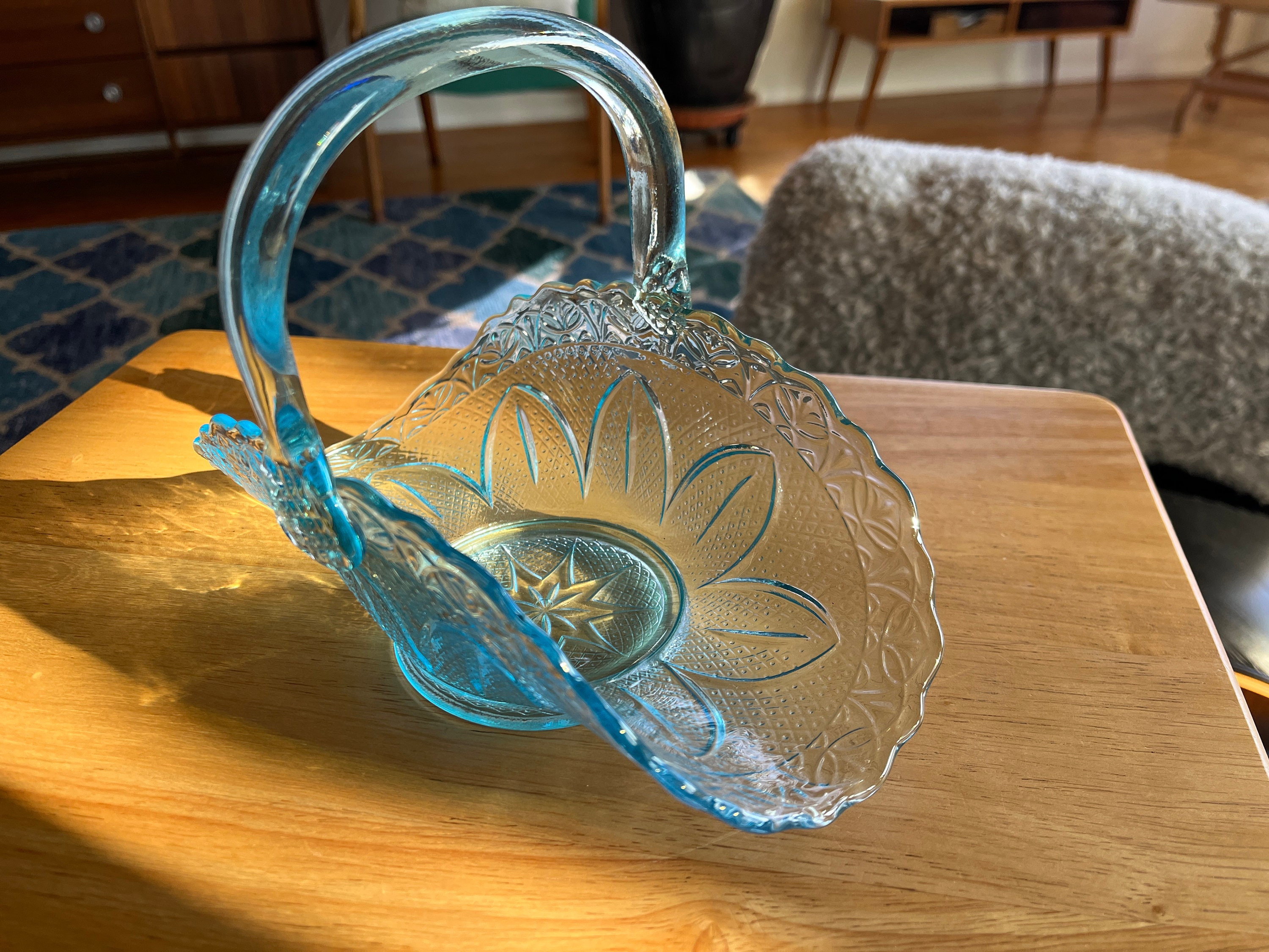 Baby Blue Carnival Glass Basket - Etsy