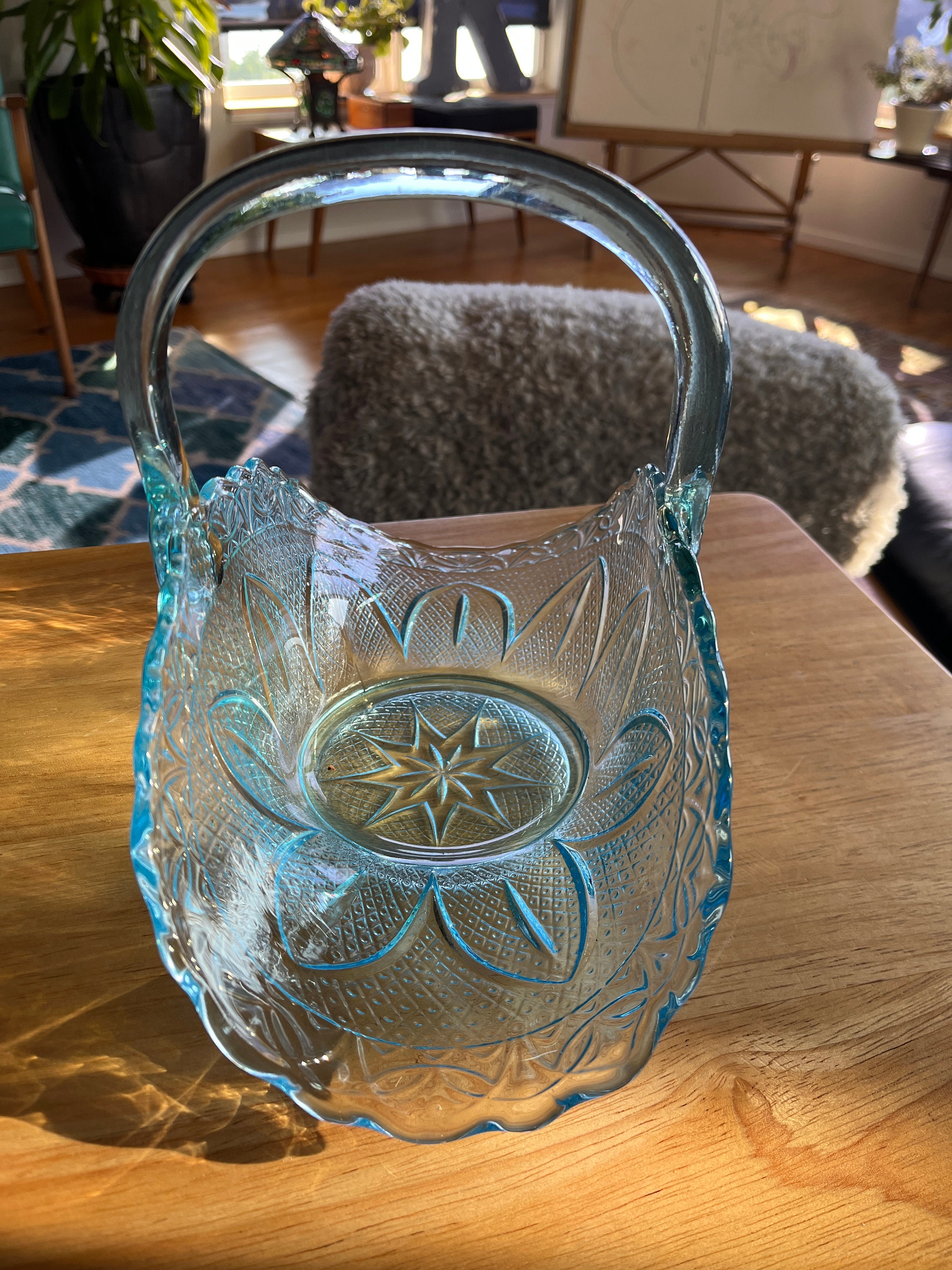 Baby Blue Carnival Glass Basket - Etsy
