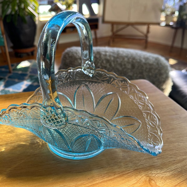 Blue Carnival Glass Basket - Etsy