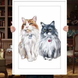 CUSTOM CAT PORTRAIT Custom Two Cats Portrait Custom Pet Portrait From ...