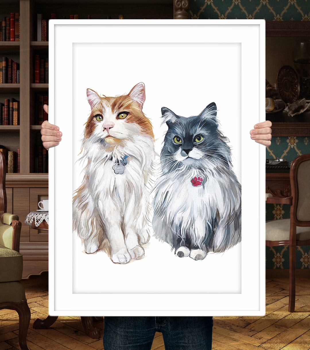 CUSTOM CAT PORTRAIT Custom Two Cats Portrait Custom Pet - Etsy