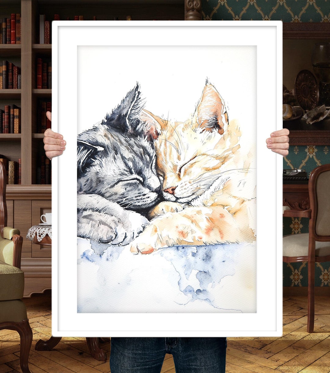 Custom Watercolor Cat Portrait: Two Cats Painting - Etsy