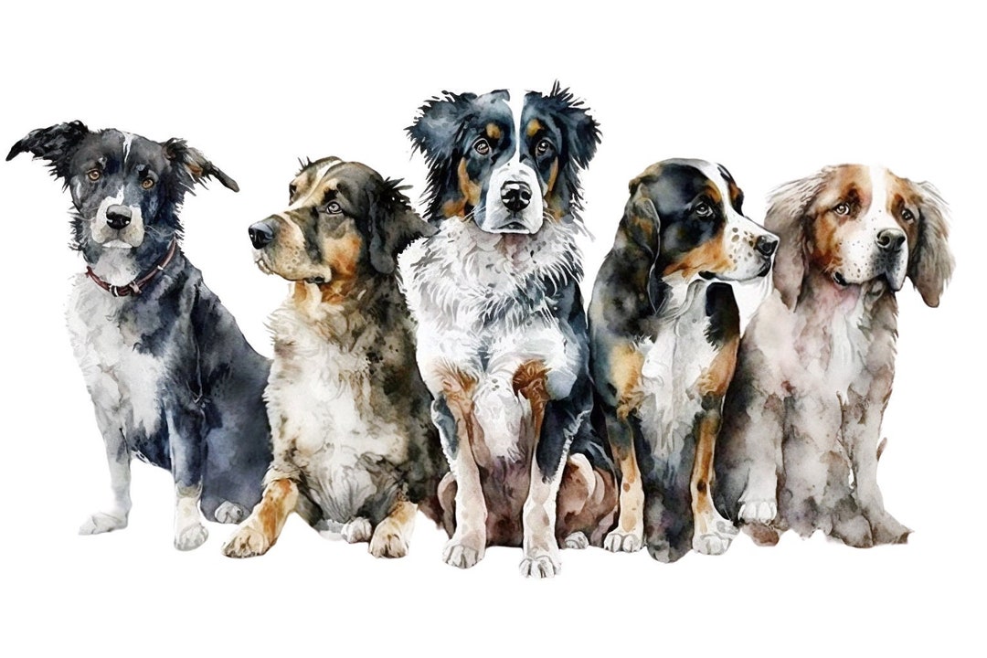 Pet Portrait Custom MULTI Pet Portrait Pet Painting Multi Dog Portrait Custom Watercolor ...
