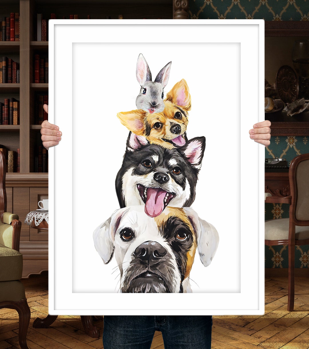 Pet Portrait Custom MULTI Pet Portrait Pet Painting Custom Dog - Etsy