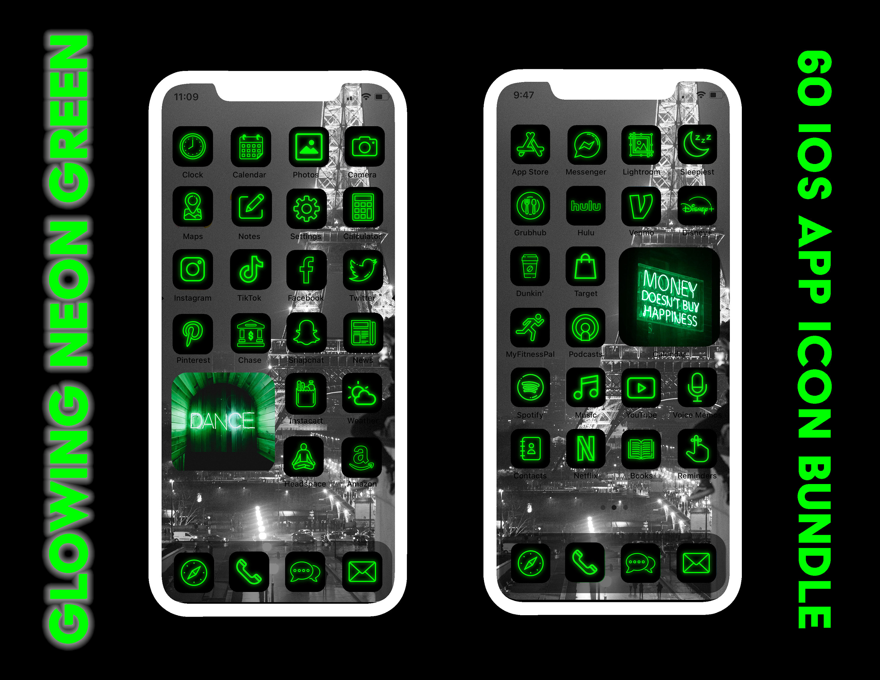 60 Ios 14 App Icons Pack - Neon Green Aesthetic App Icons for Ios 14 ...