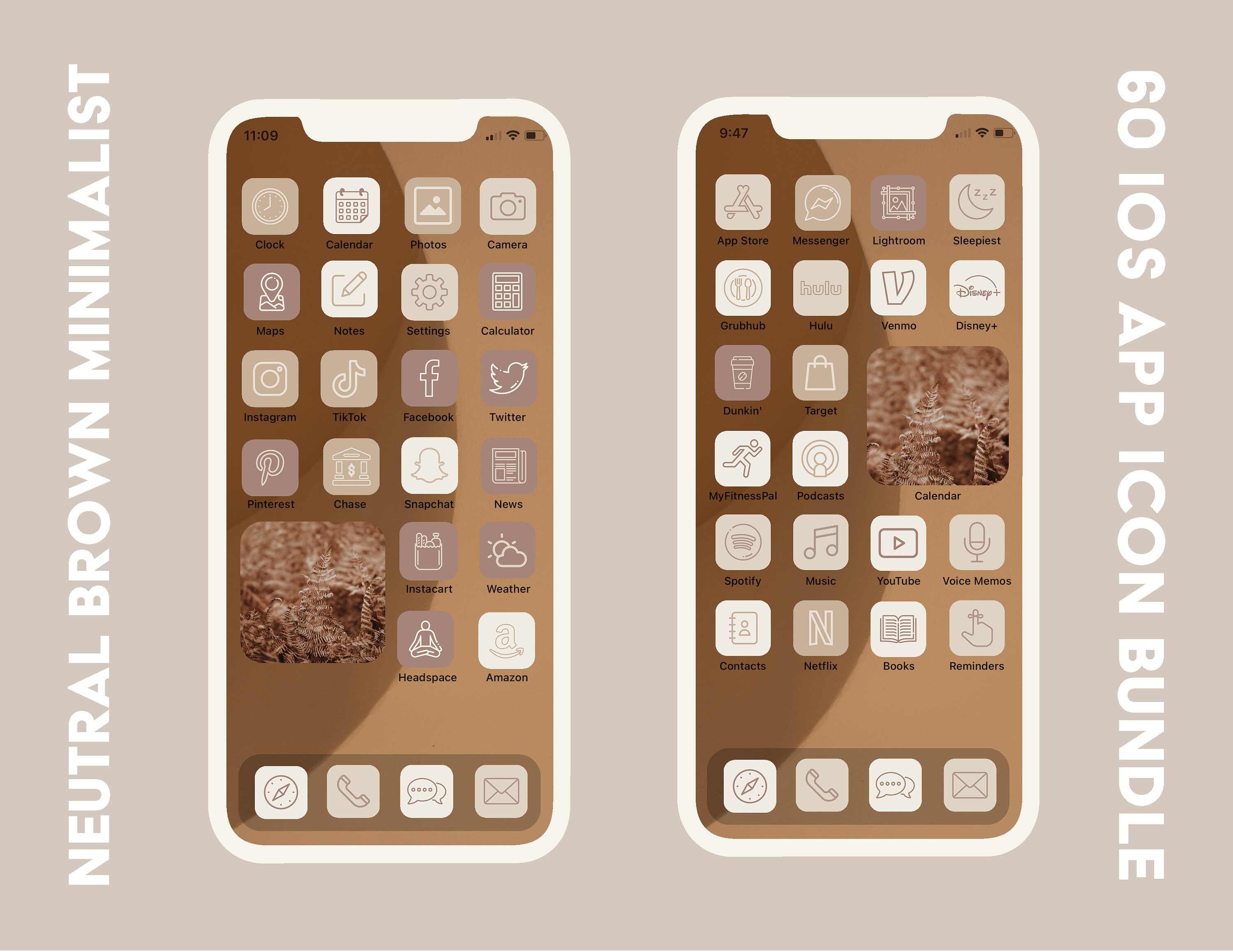 60 Ios14 App Icons, Natural Brown Theme, App Covers, Minimalist, Icons ...