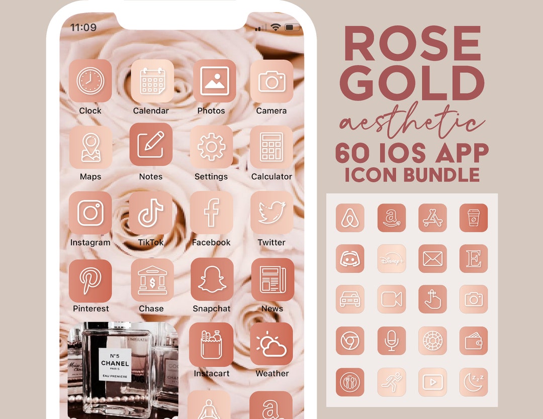 IOS14 App Icons, Rose Gold Theme, Icons Bundle, IOS14 App Covers, IOS ...