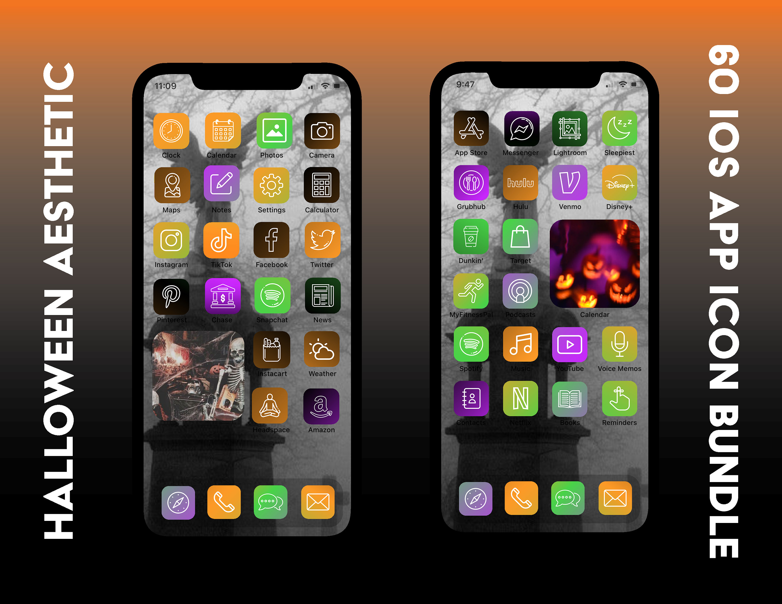 60 Halloween App Icons | Halloween iPhone Theme Ios 14 | Black and ...