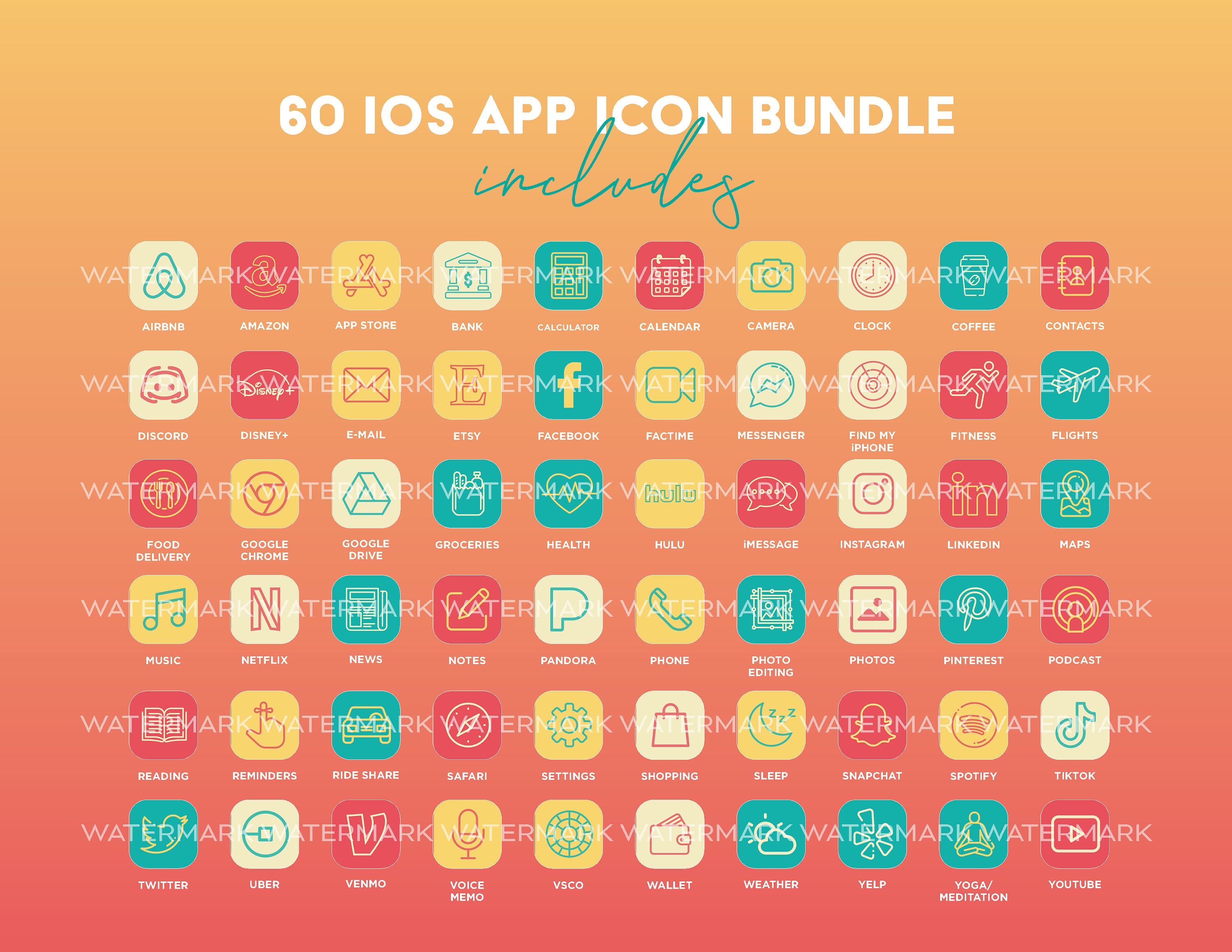 60 Bright Fun Minimalist App Icons - iPhone Ios14 Home Screen - App ...