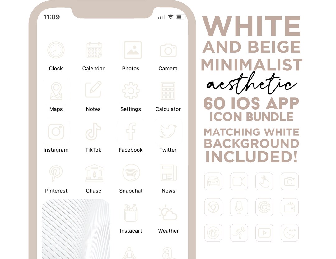 60 Ios14 App Icons, Minimalist White Theme, App Covers, Icons Bundle ...